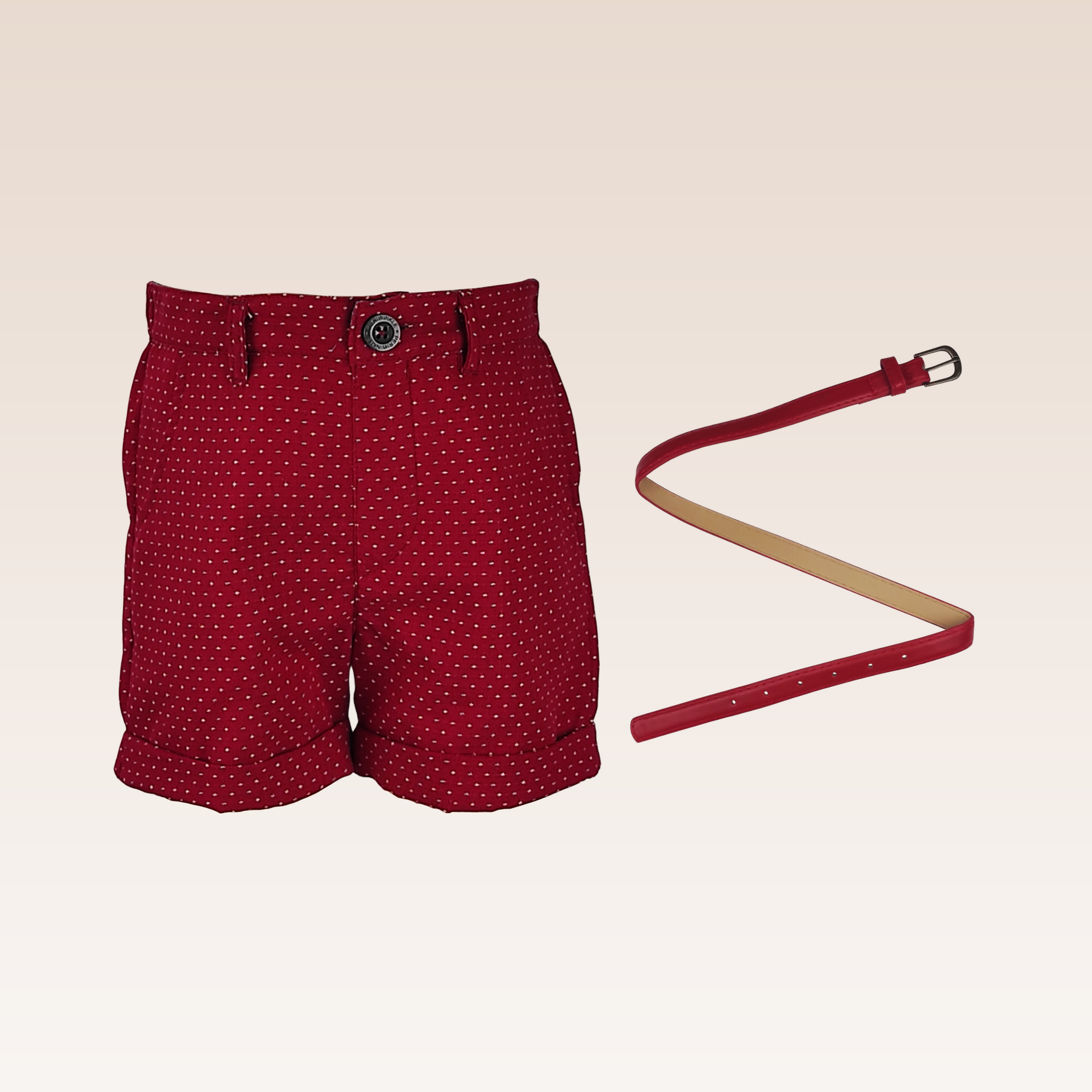 Carly Girls Red Dobby Print Shorts Turn-up Bottom Hem with Faux Belt ...