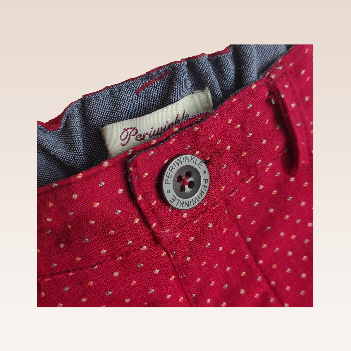 Carly Girls Red Dobby Print Shorts Turn-up Bottom Hem with Faux Belt ...