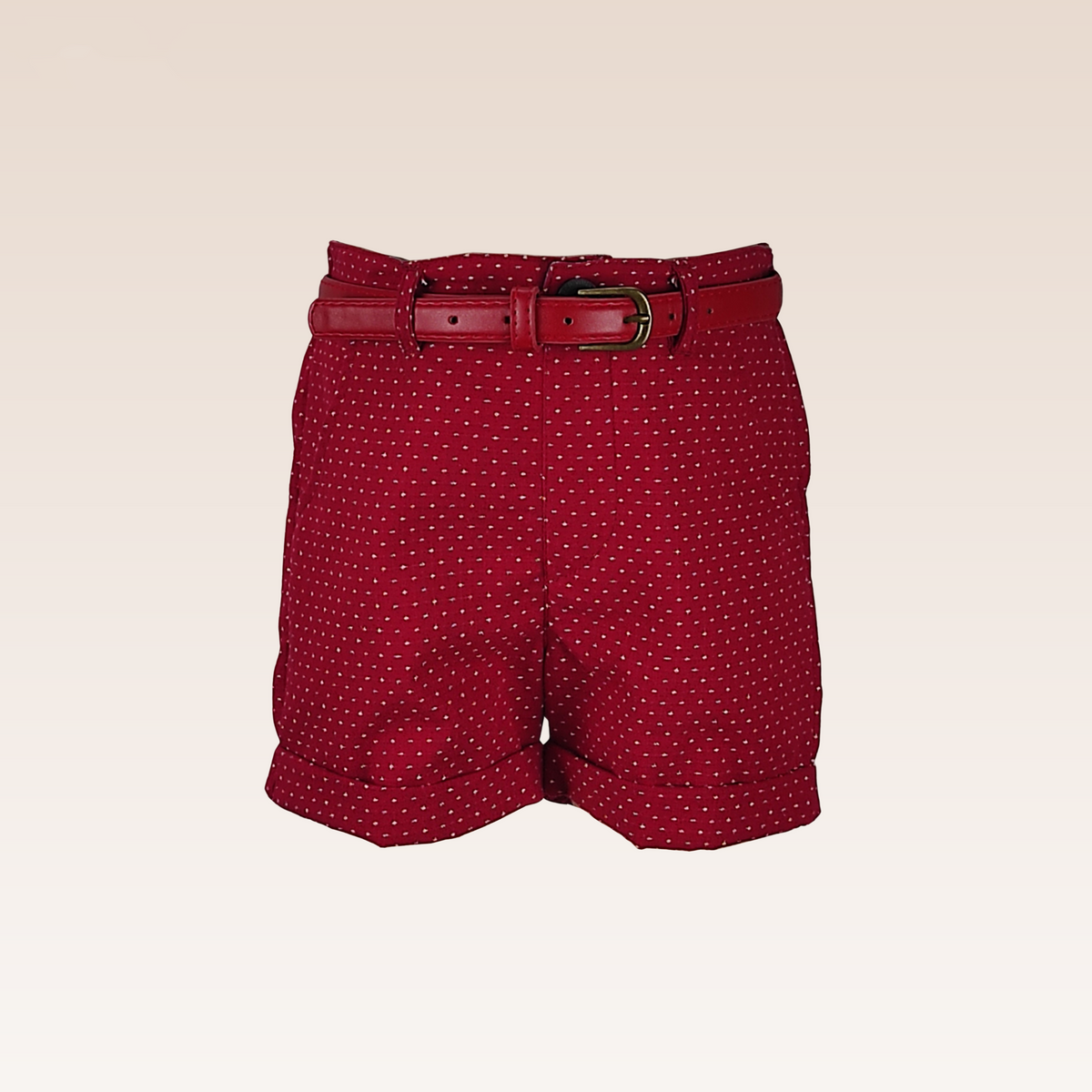 Carly Girls Red Dobby Print Shorts Turn-up Bottom Hem with Faux Belt ...