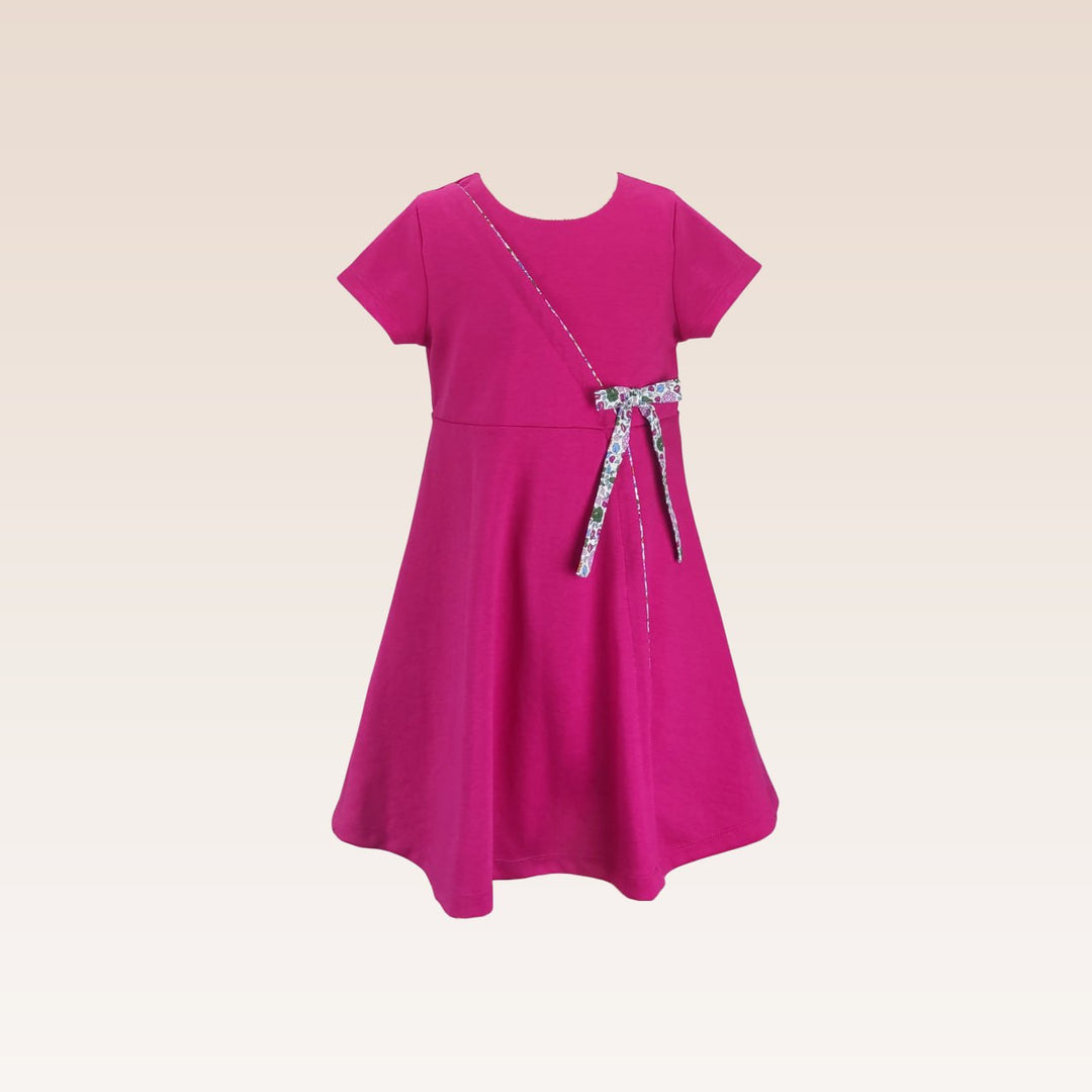 Hannah Girls Fuchsia Dress with Floral Combination – Periwinkle